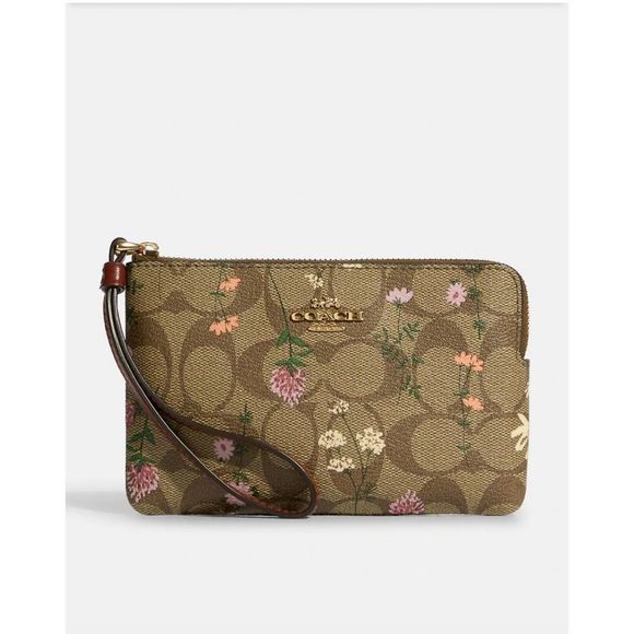 Coach | Bags | Coach Corner Zip Wristletin Signaturecanvas With ...